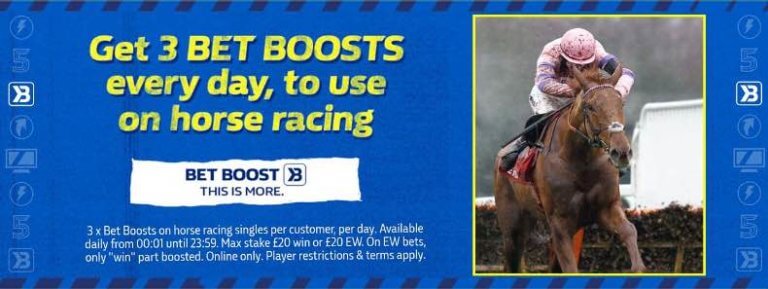Get three bet boosts on horse racing every single day